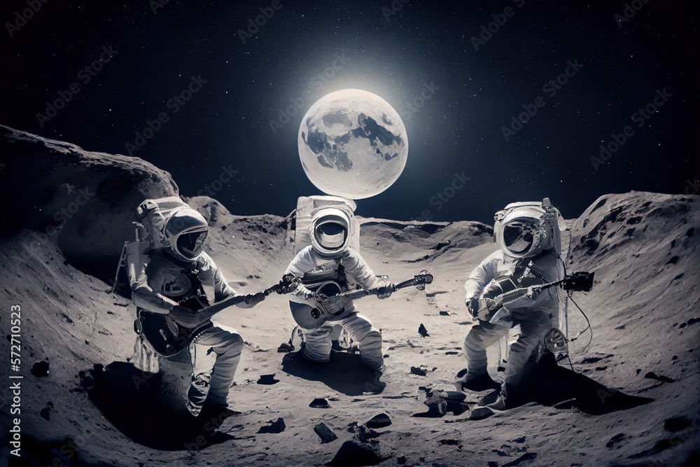 Generative AI illustration of a trio of astronauts making music on the ...
