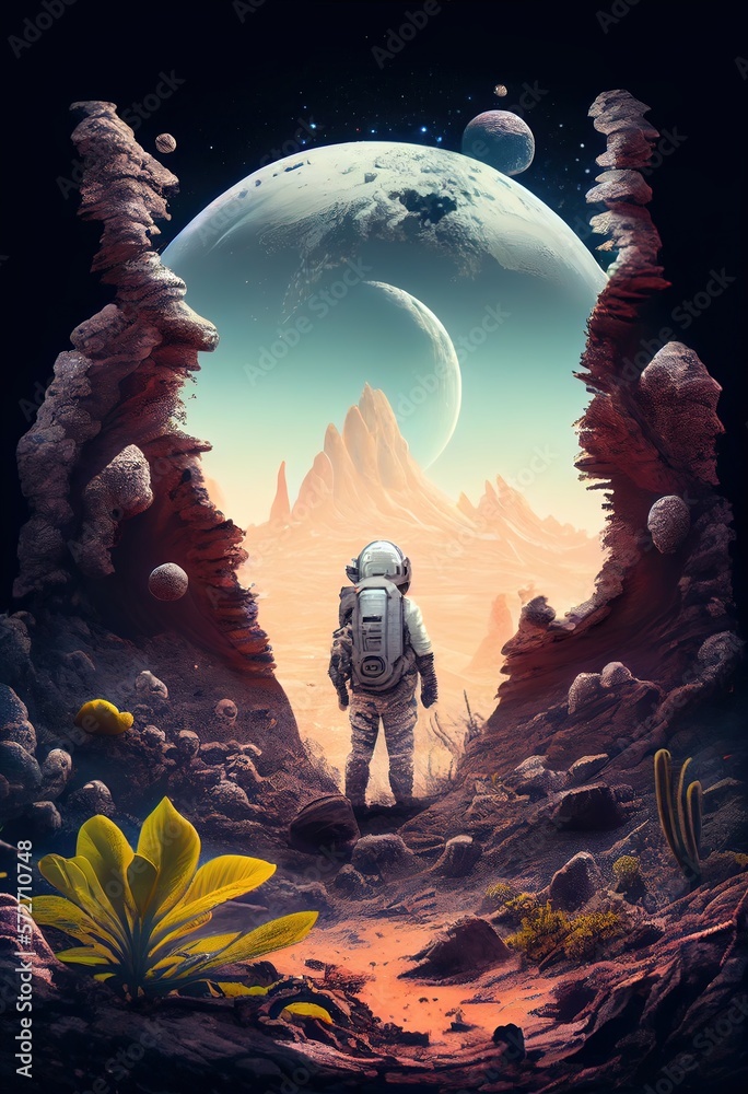 Generative AI illustration of extraterrestrial exploration, an alien ...
