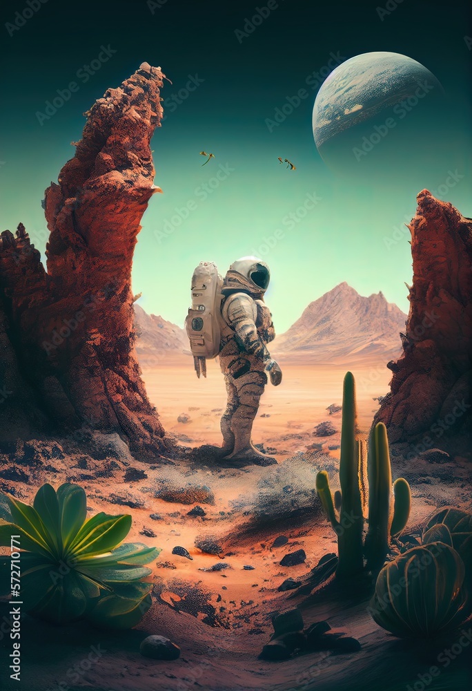Generative AI illustration of extraterrestrial exploration, an alien ...