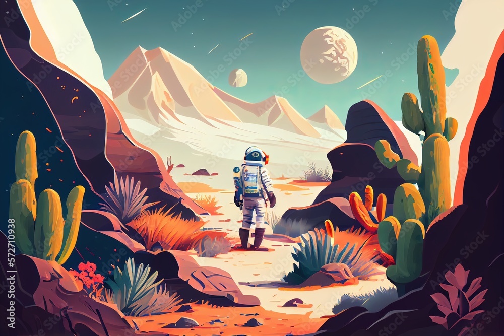 Generative AI illustration of extraterrestrial exploration, an alien ...