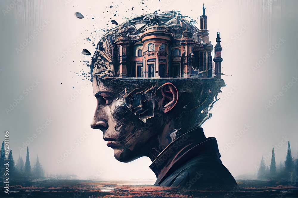 Generative AI illustration of a mind in flux, a surreal digital artwork ...