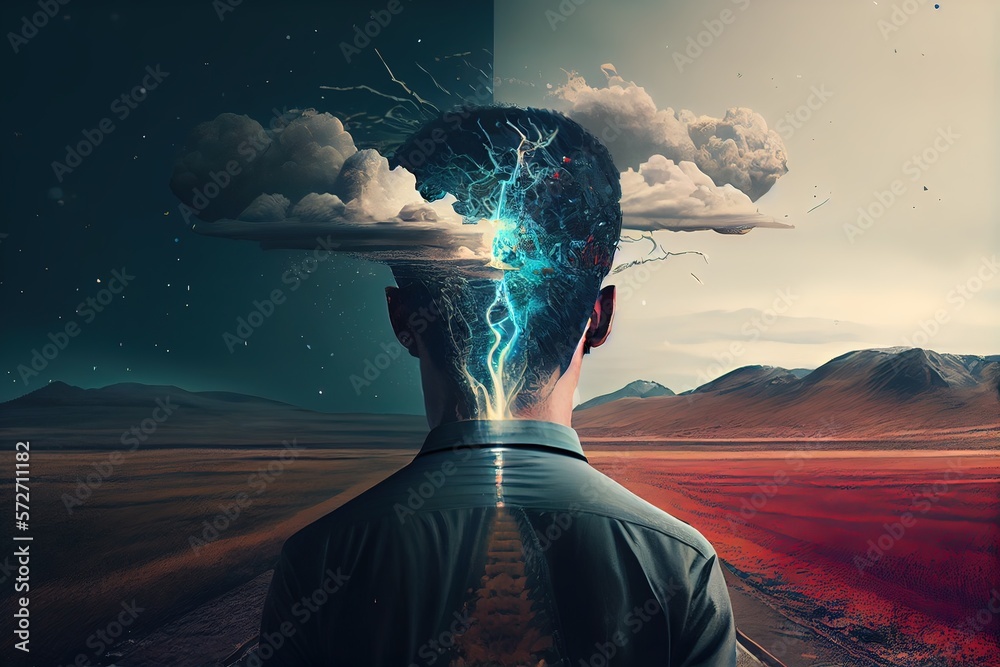 Generative AI illustration of a mind in flux, a surreal digital artwork ...