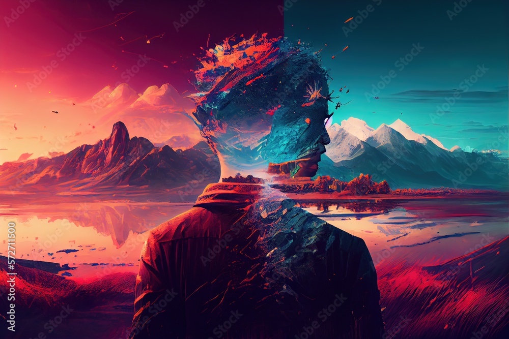Generative AI illustration of a mind in flux, a surreal digital artwork ...