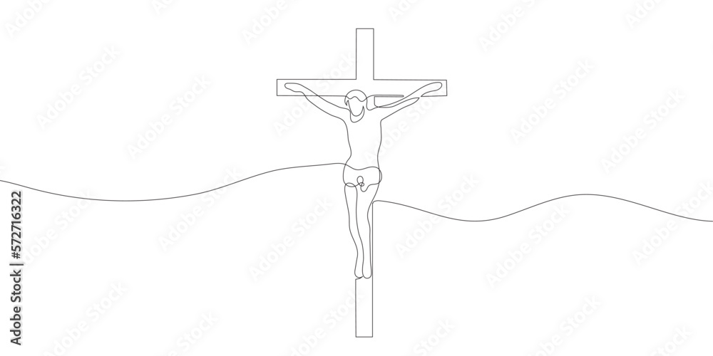Jesus on the cross drawn by one line. Christian symbol. Vector ...