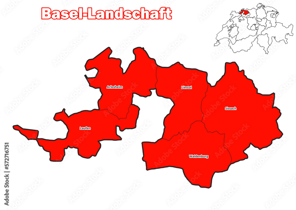 Vetor de Karte des Kanton Basel - Landschaftmit Bezirksnamen und ...