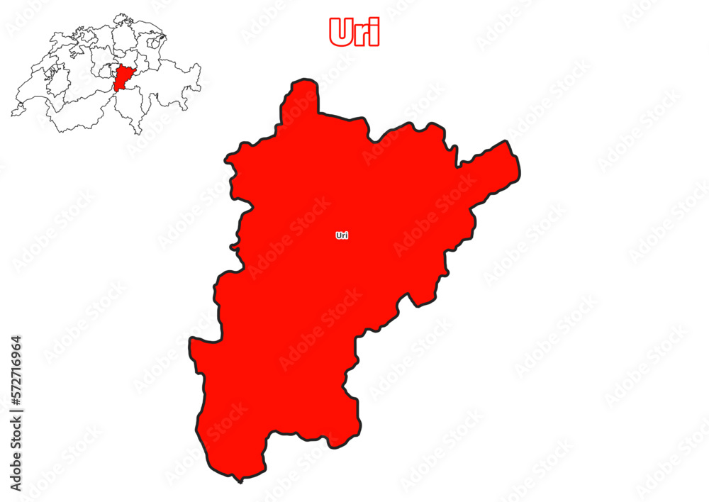 Karte des Kanton Uri mit Bezirksnamen und Standort auf der Karte der Schweiz Stock Vector ...
