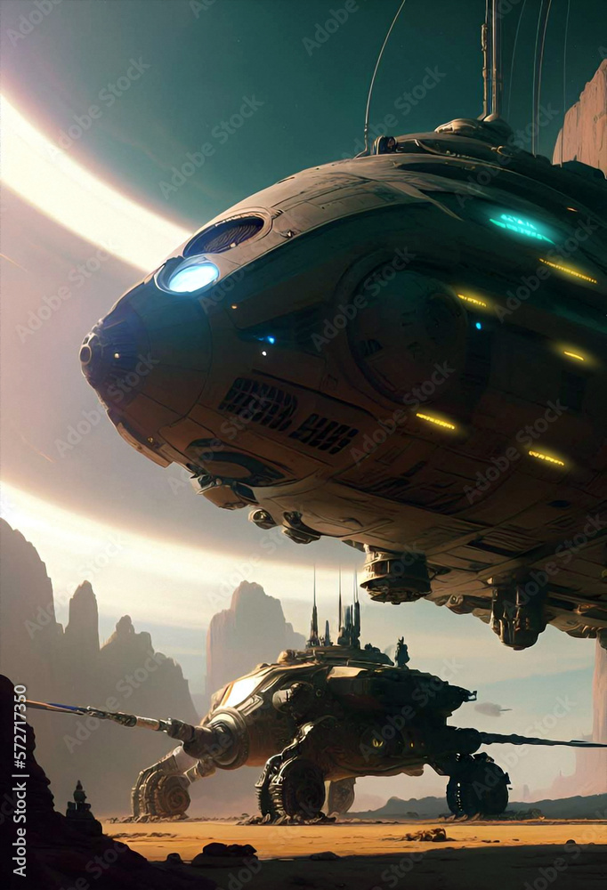 exploring an alien planet, generative ai illustration, sketch style ...