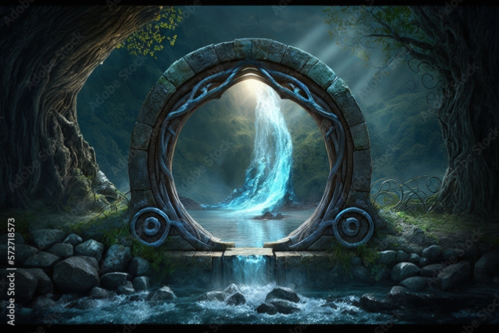 Water magic portal, portal to water fantasy world, digital illustration ...