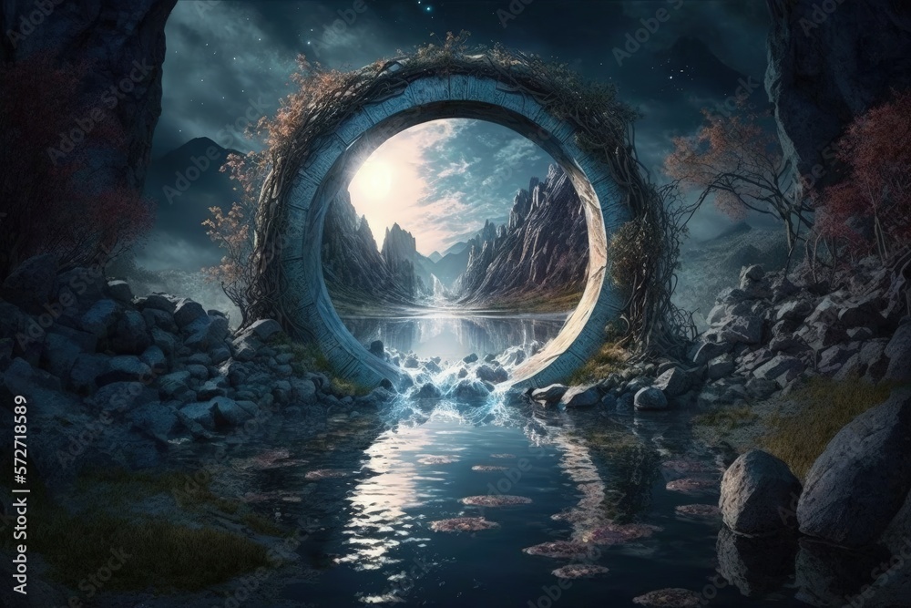 Water magic portal, portal to water fantasy world, digital illustration ...