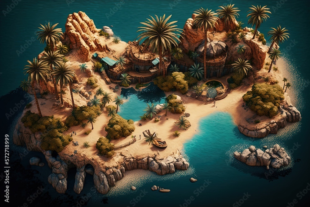 Oasis map for battle game, top view battle map, Generative AI Stock ...