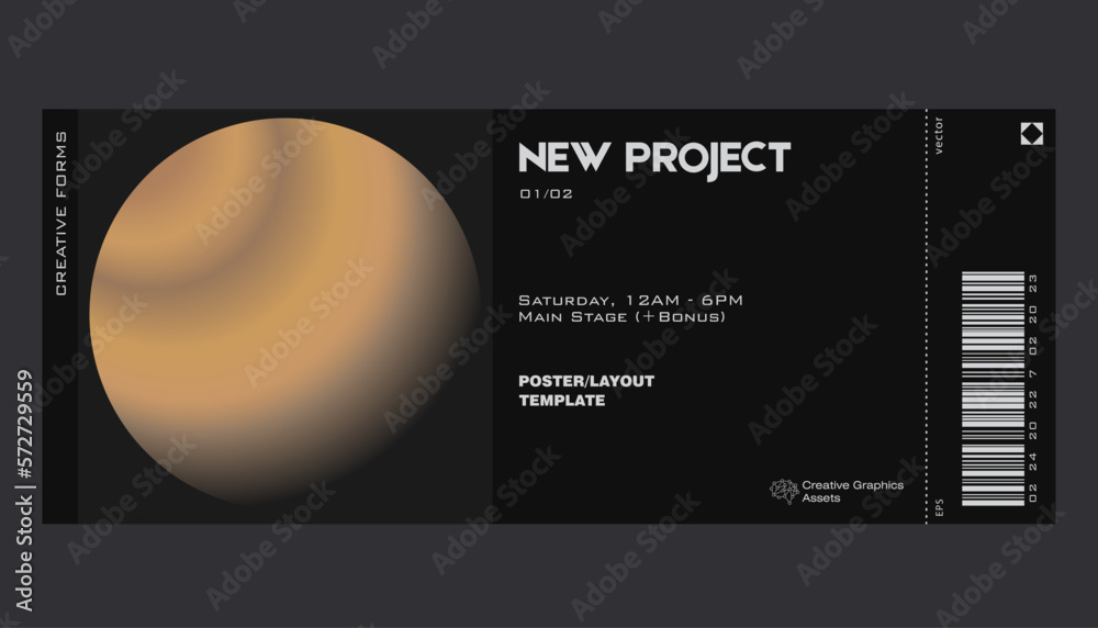 Gradient aesthetic art modern ticket design. Template layout with ...