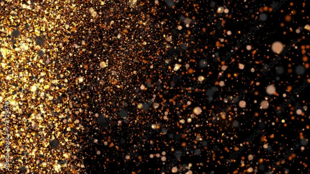 Glitter Gold Particles flying On Black Background, Gold Particle Falling Award Background, Gold ...