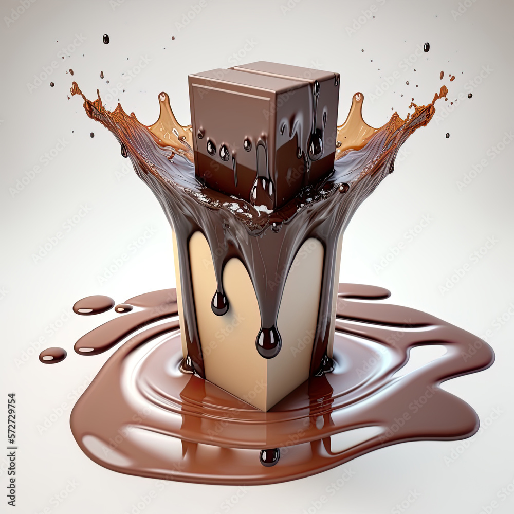 Chocolate blocks splashing into liquid burst. Chocolate blocks ...