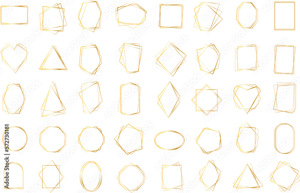 Set of geometric gold frame isolated on white.Golden Geometrical frames ...