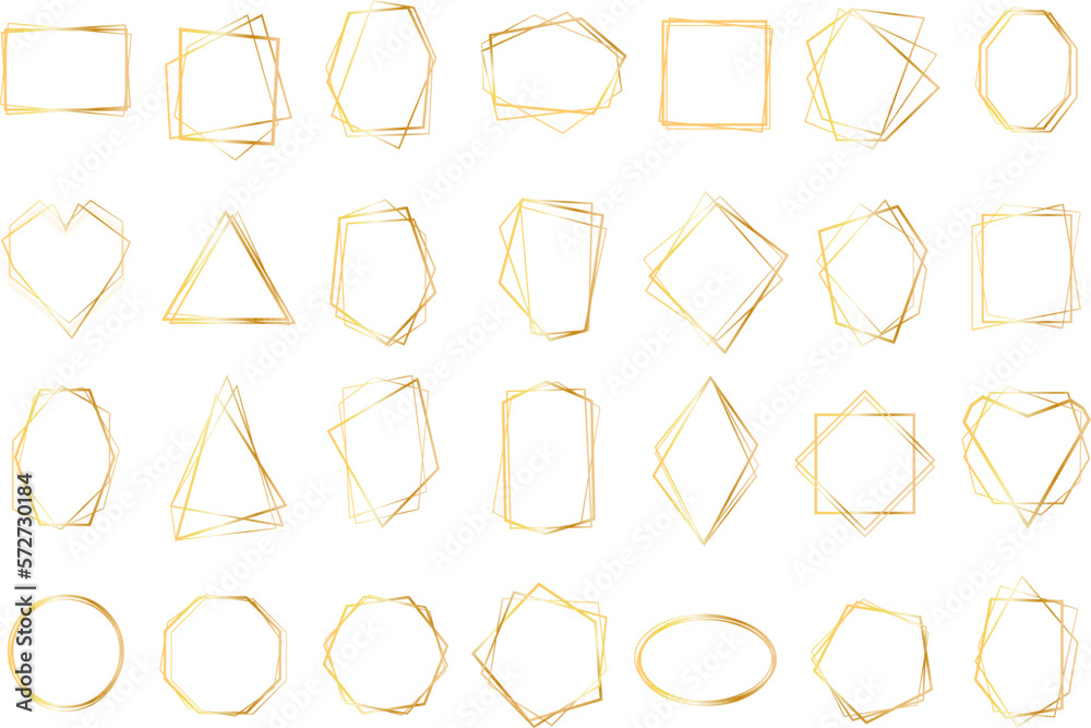 Set of geometric gold frame isolated on white.Golden Geometrical frames ...
