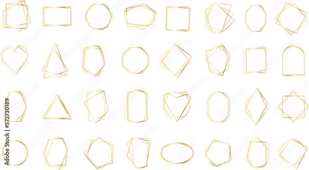 Set of geometric gold frame isolated on white.Golden Geometrical frames ...