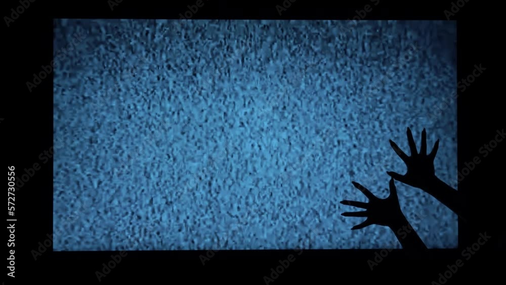 Hands on the background of the noise of the TV scary scene for a horror ...