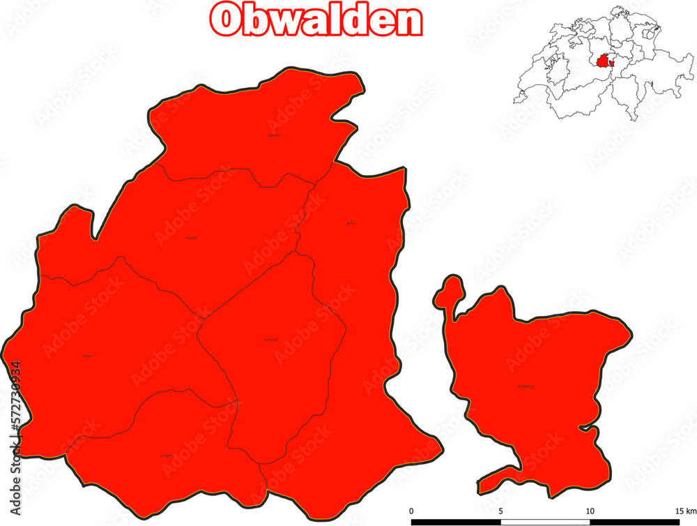 Vetor de Vektor Karte Schweiz Administrative Gliederung Kanton Obwalden ...