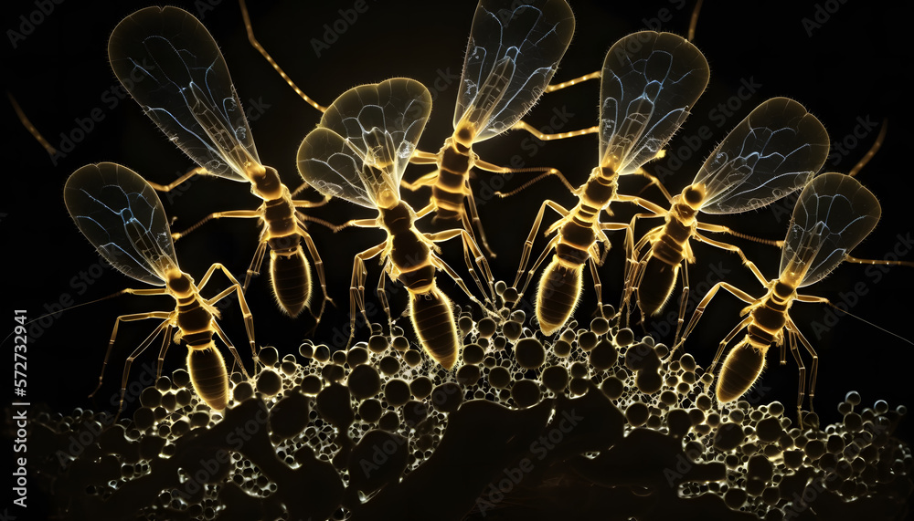 Translucent ants on solid black background created with generative AI ...