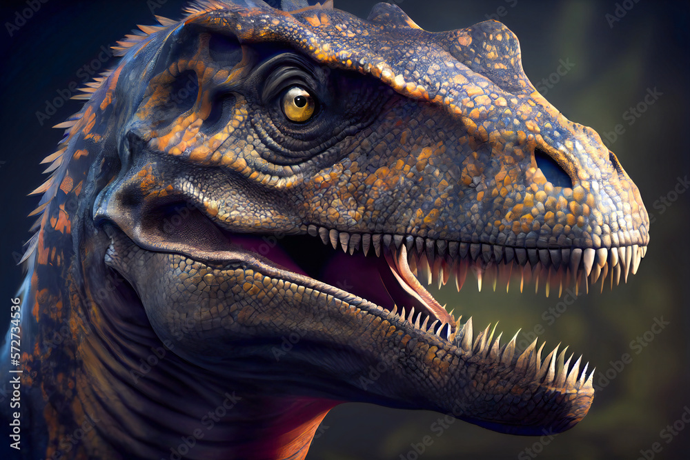Dinosaur filmic illustration. Cinematic look. Portrait of scary ...
