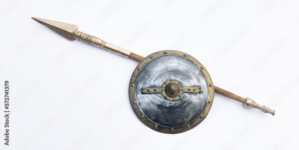shield and spear isolated on white background Stock Photo | Adobe Stock