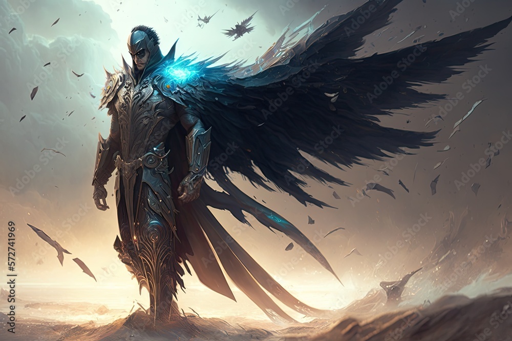 Epic archangel warrior knight paladin in heaven with armor and wings ...