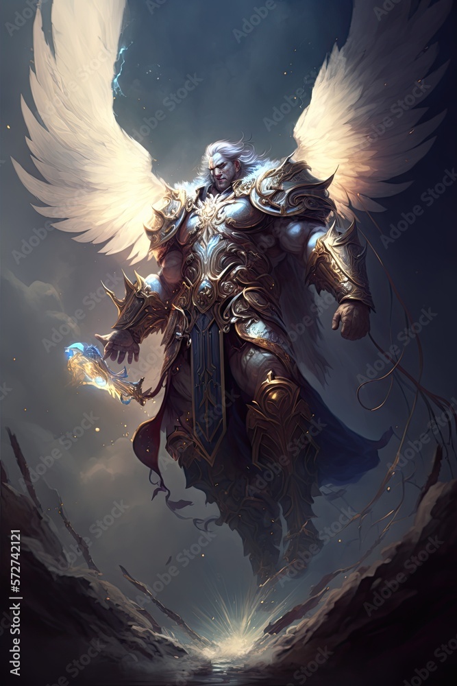 Epic archangel warrior knight paladin in heaven with armor and wings ...