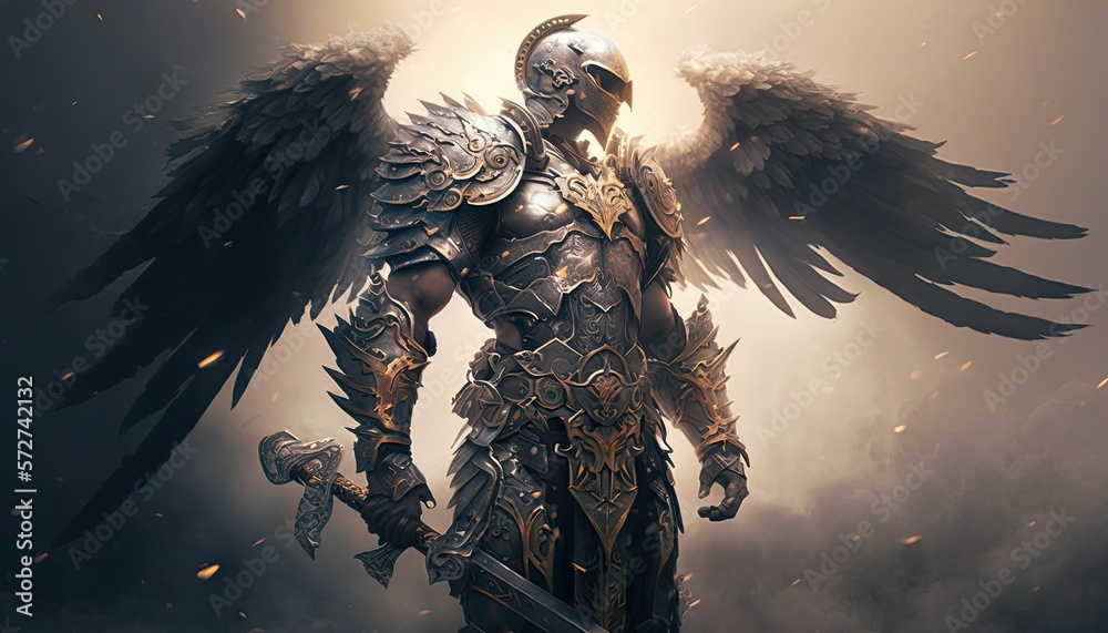 Epic archangel warrior knight paladin in battle with armor and wings ...
