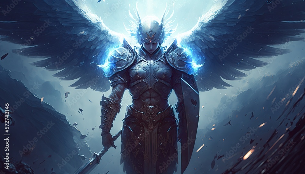 Epic archangel warrior knight paladin in heaven with armor and wings ...