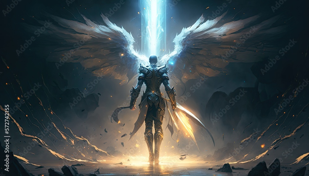 Epic archangel warrior knight paladin in heaven with armor and wings ...