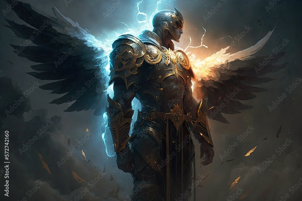 Epic archangel warrior knight paladin in battle with armor and wings ...