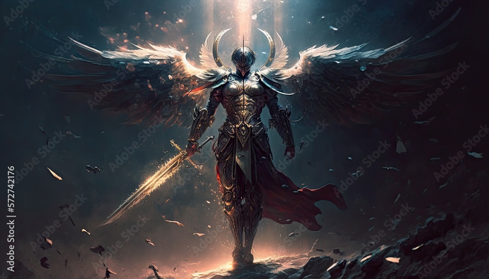 Epic archangel warrior knight paladin in battle with armor and wings ...