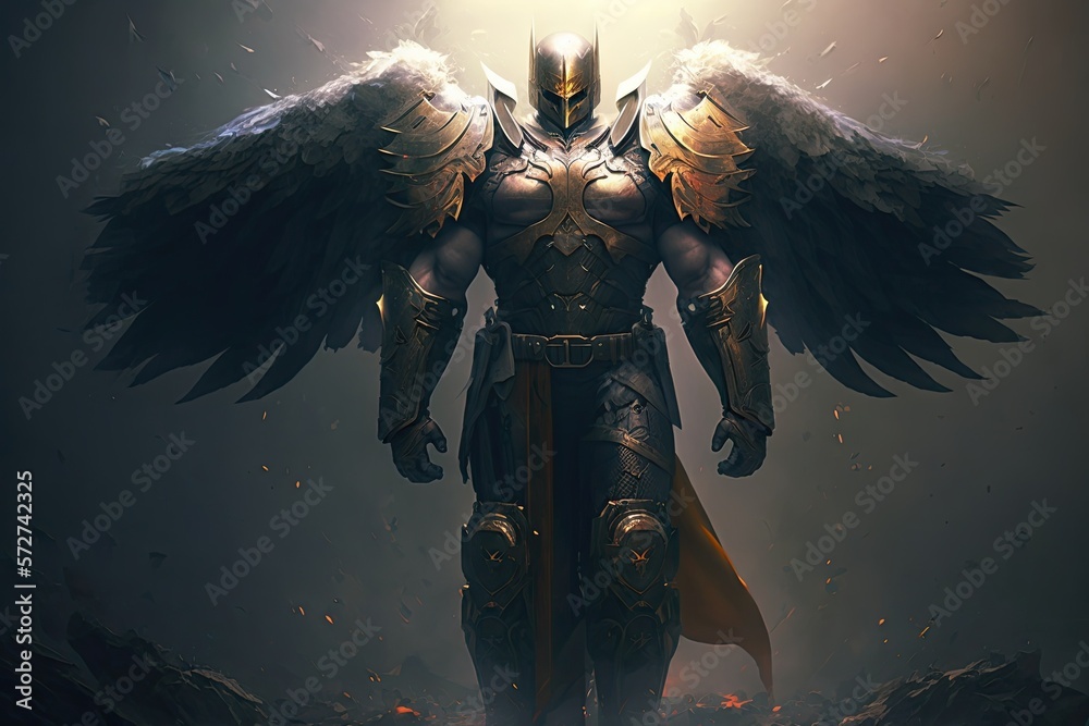 Epic archangel warrior knight paladin in heaven with armor and wings ...