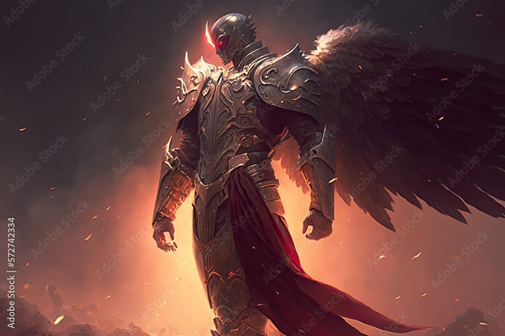 Epic archangel warrior knight paladin in heaven with armor and wings ...