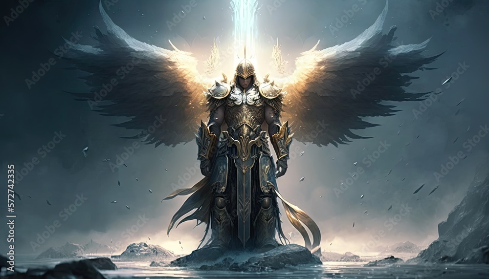 Epic archangel warrior knight paladin in heaven with armor and wings ...