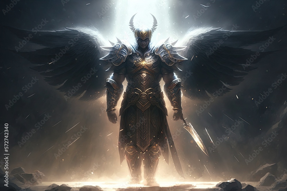 Epic archangel warrior knight paladin in heaven with armor and wings ...
