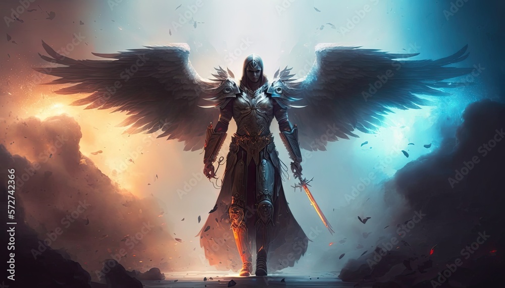 Epic archangel warrior knight paladin in heaven with armor and wings ...