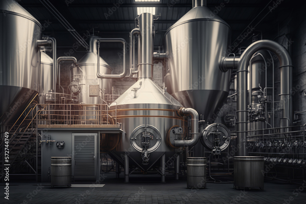 Stainless Steel Brewery Futuristic beer production facility with ...