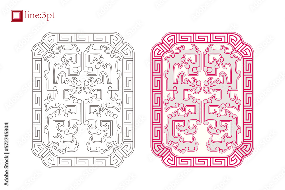 Stencil pattern engraved with symmetrical cloud pattern of double ...