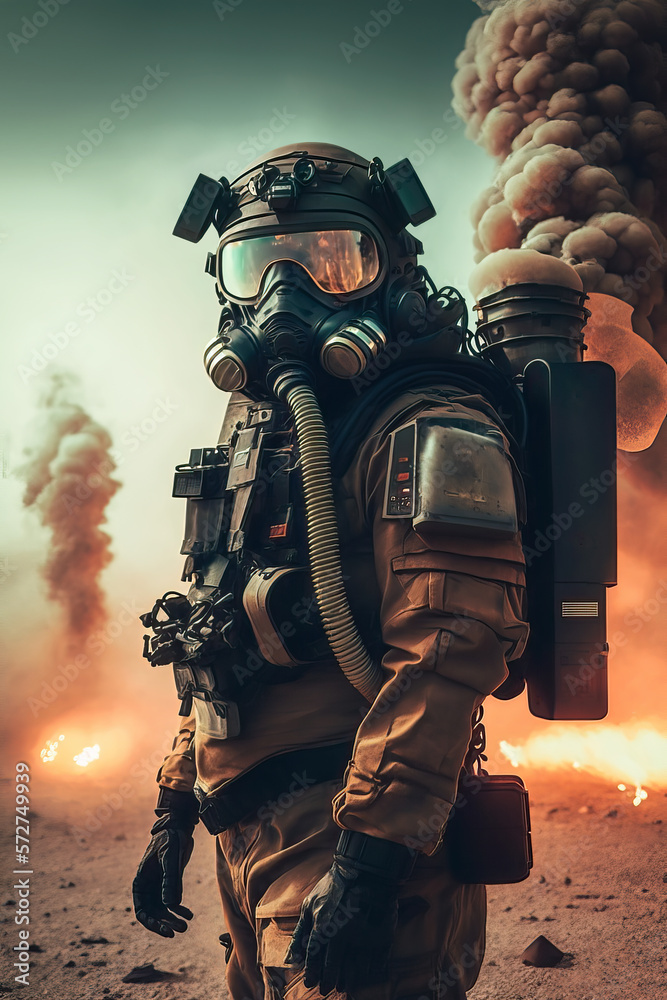 Illustration of a Futuristic cyberpunk soldier in a post apocalyptic ...
