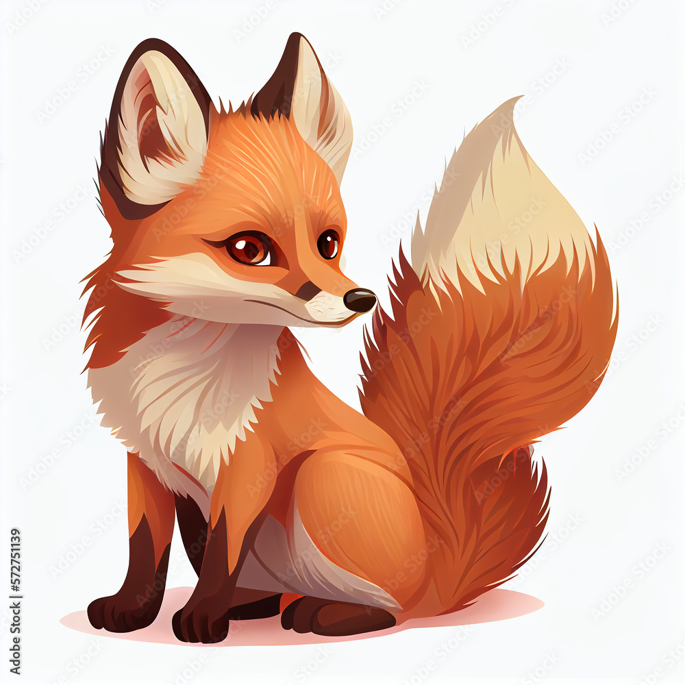 Cute fox animation on white background. Generative AI Stock Illustration | Adobe Stock