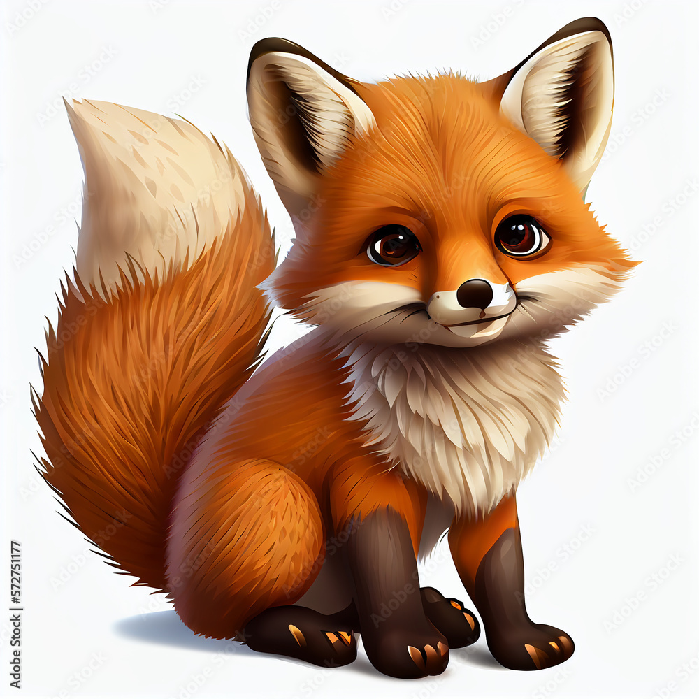 Cute fox animation on white background. Generative AI Stock ...