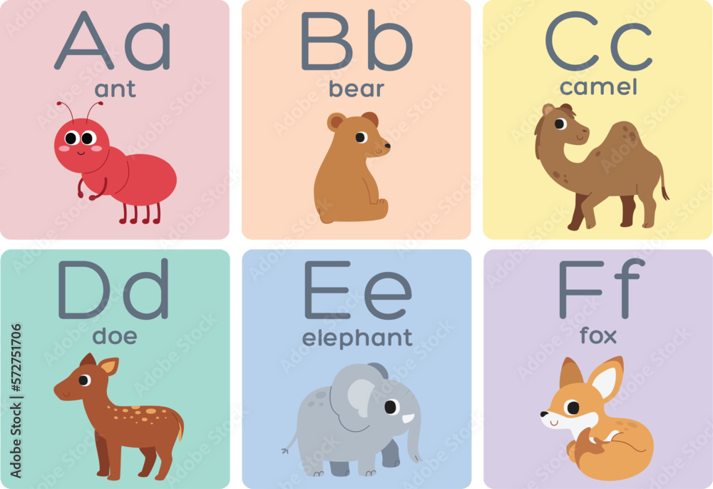 Rainbow Pastel Animal Alphabet Flashcards, kids learning flashcards ...