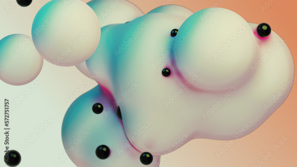 Liquid fluid dynamic abstract animated white metaball floating spheres blobs drops bubbles in ...