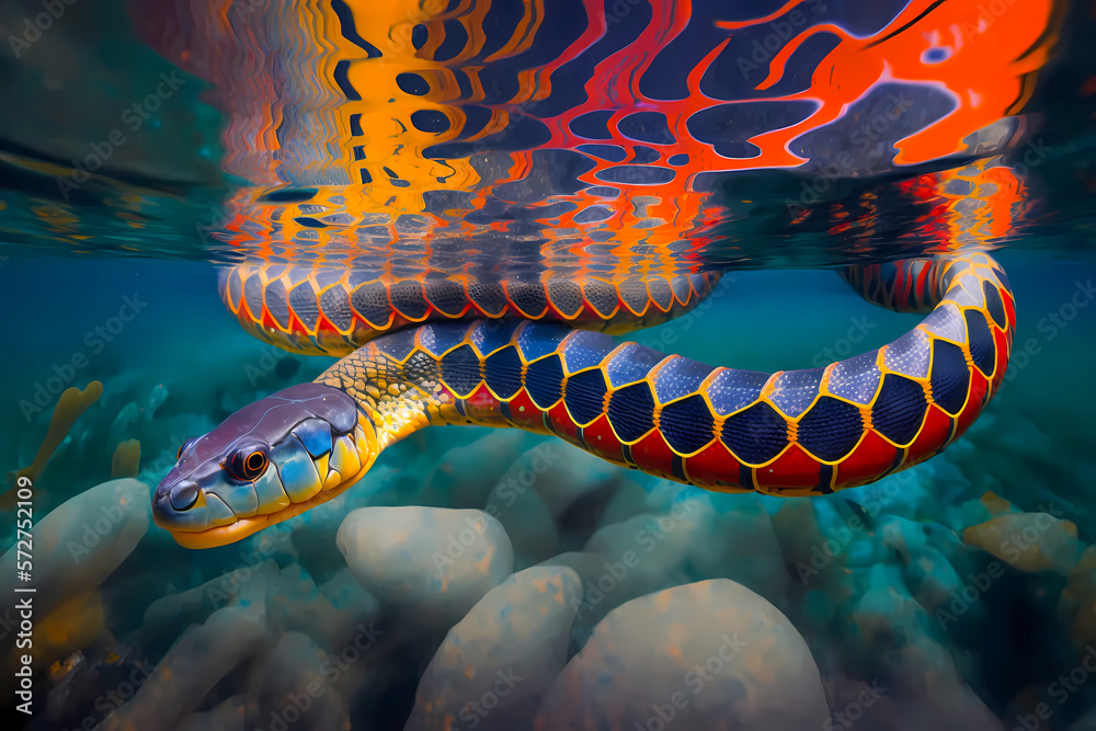 illustration of a colorful tropical snake in the sea, created with ...