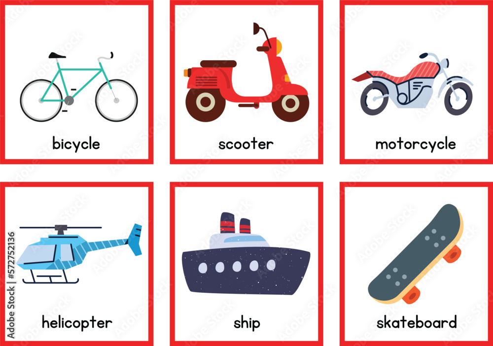 Vehicles Flashcards, kids learning flashcards, Kindergarten flashcards ...