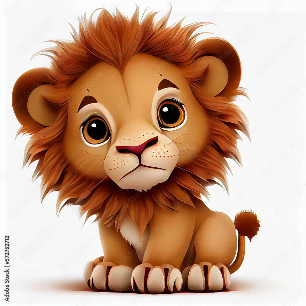 Cartoon lion animation on white background. Generative AI Stock ...