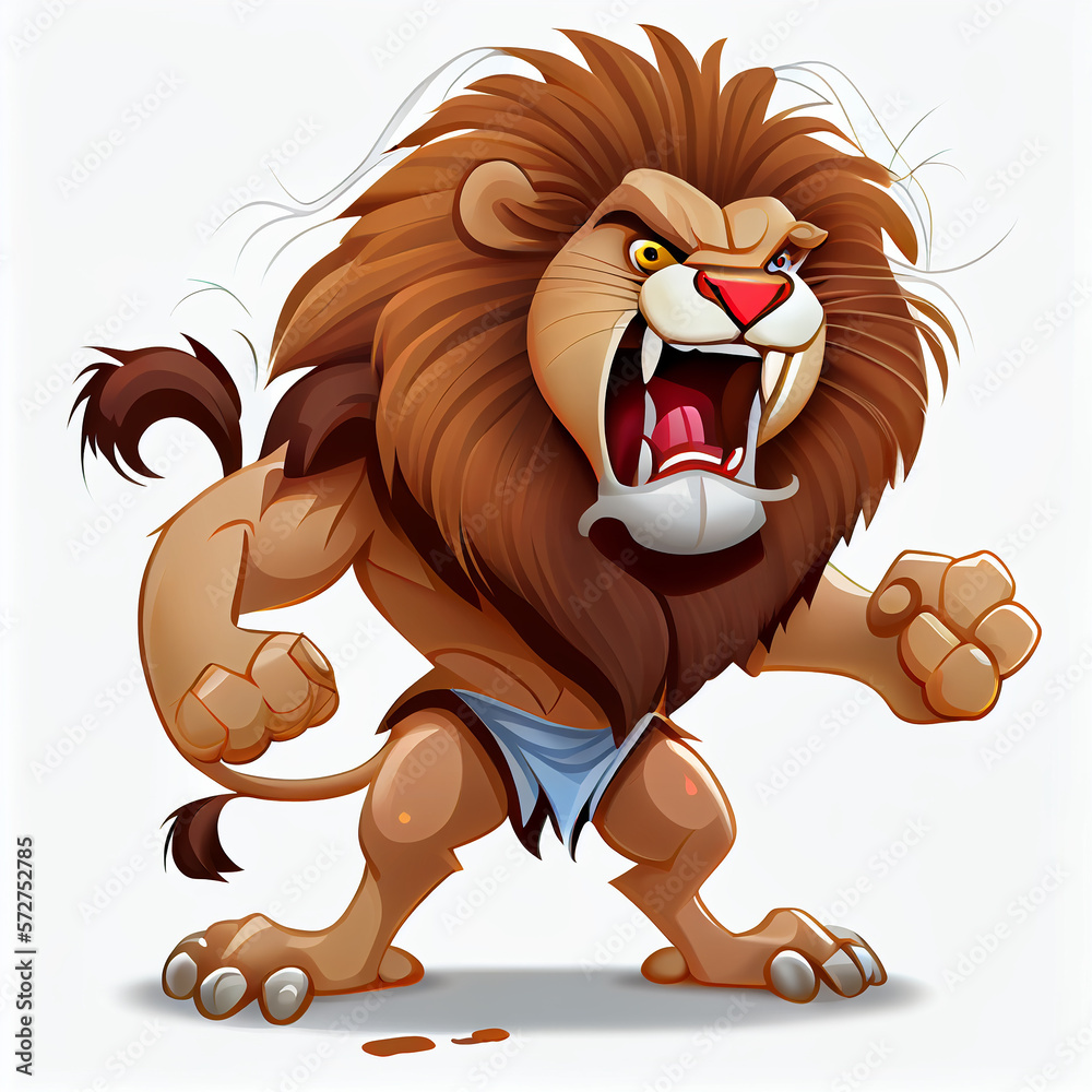 Cartoon lion animation on white background. Generative AI Stock ...