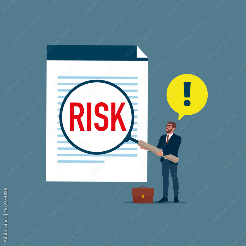 Man with magnifier monitor and investigate incident with exclamation ...