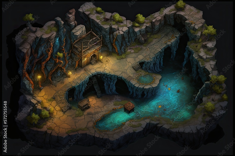 An Epic Dungeon Map. Battle map for fantasy game. Generative AI Stock ...